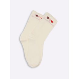 w&auml;schepur w&auml;schepur Damen Damen-Socken, ecru-kirsche, Gr&ouml;&szlig;e 35-38