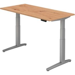 Hammerbacher XBHM16 h&ouml;henverstellbarer Schreibtisch 65,0 - 130,0 cm - elektrisch asteiche / silber