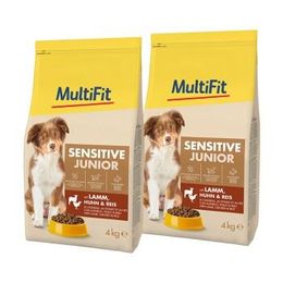 MultiFit Trockenfutter Hund, Junior, Sensitive, mit Lamm, Huhn & Reis 2x4 kg