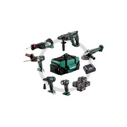 Metabo Akku Combo Set Bauhandwerk 6.1 mit Werkzeugtasche bestehend aus Akku-Schlagbohrschrauber SB 18 LTX Akku-Kombihammer KH 18 LTX 24 Akku-Winkelschleifer W 18 L 9-125 Quick Akku-S&auml;bels&auml;ge ASE 18 LTX Akku-Schlagschrauber SSW 18 LTX 300 BL und LED-Lampe ULA 14.4-18 685211000)