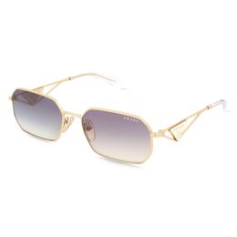 Prada PR A51S | Damen-Sonnenbrille | Fassung: Vollrand, Quadratisch, Metall, Gold Hell | Glasfarbe: Blau Spiegel Silber