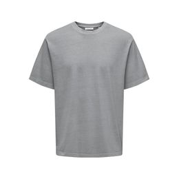 Only & Sons Rundhalsshirt ONLY & SONS "ONSDISTRESS RLX SS TEE", Herren, Gr. S, grau (ultimate grau), Jersey, Obermaterial: 100% Baumwolle, unifarben, loose fit normal, Rundhals, Shirts Rundhalsshirt