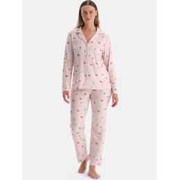 Dagi Pyjama Damen Gr&ouml;&szlig;e S pastellpink / rot / wei&szlig; Winterkleid