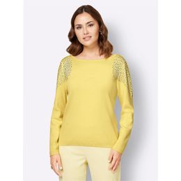 WITT Damen Langarm-Pullover mit Glitzersteinchen, zitrone, Gr&ouml;&szlig;e 36