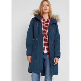 bonprix Winterparka mit Fellimitat-Kapuze, blau, mit Baumwolle