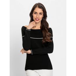 Heine Witt Damen Carmenpullover mit Kontraststreifen, schwarz, Gr&ouml;&szlig;e 48