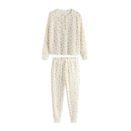 next Pyjama Damen Gr&ouml;&szlig;e XL creme / gelb / pink Winterkleid