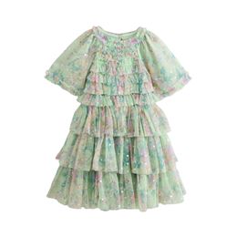 next Floral Sequin Ruffle Mesh Occasion Dress Standard Regular Fit M&auml;dchen Gr&ouml;&szlig;e 134 pastellgr&uuml;n / pastellpink