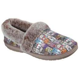 Skechers Damen Pantoffel "TOO COZY CHIC CAT", Gr. 39, bunt, Synthetik, Velourslederimitat, Schuhe, Hausschuh mit witzigem Katzenprint