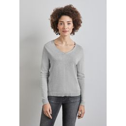 Street One Damen Strickpullover, grau, Gr. 34, unifarben, Stoff, 60% Viskose, 40% Baumwolle, Pullover, mit V-Ausschnitt