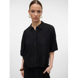 V&eacute;ro Moda VERO MODA Damen Hemdbluse "VMLINN LINEN 2/4 SHORT SHIRT WVN NOOS", schwarz, Gr. S, unifarben, Web, Obermaterial: 55% Leinen, 45% Viskose, Blusen
