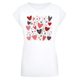 F4NT4STIC T-Shirt 'Cute Herzen Variety Valentinstag' Damen Gr&ouml;&szlig;e XXXL rosa / rot / schwarz / wei&szlig;