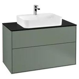 Villeroy & Boch Villeroy & Boch Finion Waschtischunterschrank, 2 Ausz&uuml;ge, Waschbecken mittig, 1000x603x501mm, Glass Black Matt, F35200GM, Farbe: Olive Matt Lacquer