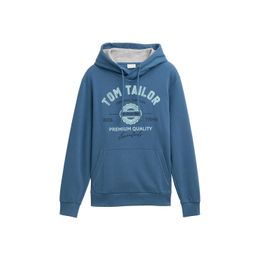 Tom Tailor Herren Hoodie Sweatshirt mit Logo-Print, blau, Logo Print, Gr. S