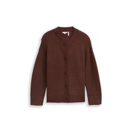 Tom Tailor Damen Plus Size - Oversize Cardigan mit Rundhalsausschnitt, braun, Meliert, Gr. 46