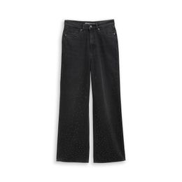 Tom Tailor Denim Damen TTLINOU WIDE Jeans mit Strasssteinen, schwarz, Uni, Gr. XS/32