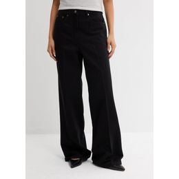 bonprix Twillhose mit B&uuml;gelfalte aus reiner Baumwolle, schwarz, Gr.50, Twillhose in lockere Passform, mit hohem Bund und Rei&szlig;verschluss im Five-Pocket-Design, 100% Baumwolle