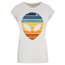 F4NT4STIC T-Shirt 'Alien Sonnenuntergang Retro' Damen Gr&ouml;&szlig;e 5XL sand / blau / orange / rot
