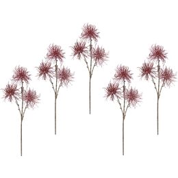 Kunstblume I.GE.A. "Distel", rot, B:16cm H:45cm L:9cm, Obermaterial: 100% Kunststoff, Kunstpflanzen, Metallic-Distelzweig, Kunstzweige, 5er Set