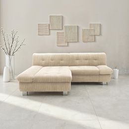 Ecksofa DOMO collection "100031 kompakte Stellma&szlig;e, komfortabel und bequem, L-Form", beige (creme), B:234cm H:80cm T:157cm, 100% Polyester, Sofas, Ecksofa, wahlweise mit Bettfunktion und Armteilverstellung. Breite 234 cm