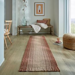 L&auml;ufer FLAIR RUGS "Jute Ombre", rot, B:60cm H:8mm L:230cm, Jute, Kunstfaser, Wolle, Teppiche, L&auml;ufer