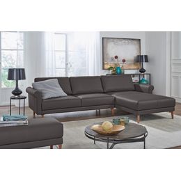 Ecksofa "CR.450, Designecksofa, Polsterecke, L-Form, 282/178 cm (B/T)", braun (graubraun 534, 49), B:282cm H:85cm T:178cm, NaturLEDER OSKAR (echtes Rindsleder), CREATION BY ROLF BENZ, Sofas, Ecksofa, abgerundete Armlehne Schnecke, modern Landhaus, Leder oder Chenille