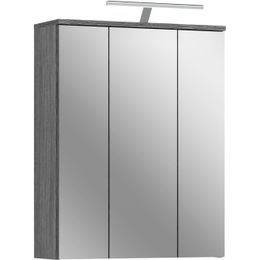 Badezimmerspiegelschrank Welltime "LUCCA, TOPSELLER, Breite 60cm, inkl. LED Beleuchtung, 3 Spiegelt&uuml;ren", silber (rauchsilber nb, spiegelfront), B:60cm H:77cm T:21cm, FSC-zertifizierter Holzwerkstoff, Schr&auml;nke, Badm&ouml;bel, Badschrank, Schrank, Wandschrank, Bad, Badezimmer