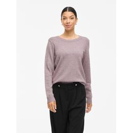 Rundhalspullover Vila "VIRIL O-NECK L/S KNIT TOP - NOOS", Damen, Gr. L, toadstool detail:light melange, Feinstrick, Obermaterial: 50% Viskose, 27% Nylon, 23% Polyester, meliert, regular fit normal, Rundhals, Rippb&uuml;ndchen, Pullover Rundhalspullover