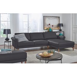 Ecksofa "CR.450, Designecksofa, Polsterecke, L-Form, 282/178 cm (B/T)", schwarz (signalschwarz 534, 58), B:282cm H:85cm T:178cm, NaturLEDER OSKAR (echtes Rindsleder), CREATION BY ROLF BENZ, Sofas, Ecksofa, abgerundete Armlehne Schnecke, modern Landhaus, Leder oder Chenille