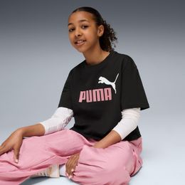 T-Shirt Puma "ESS 2 COLOR NO. 1 LOGO SHORT LENGTH TEE G", M&auml;dchen, Gr. 176, schwarz (Puma schwarz, poised pink), Jersey, Obermaterial: 100% Baumwolle, bedruckt, relaxed fit kurz, Rundhals, Shirts T-Shirt, lockere Passform, Kurzarm-Design