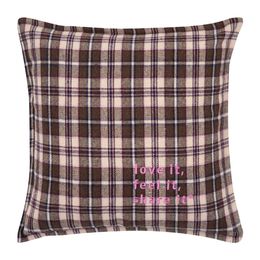 Dekokissen Pad "TARTAN, Made in Europe", braun, pink, kariert, B:45cm L:45cm, Polyester, Dekokissen_Sitzkissen_Kissenh&uuml;llen, Kissenh&uuml;lle ohne F&uuml;llung, Karo-Design, 1 St&uuml;ck, 45x45 cm