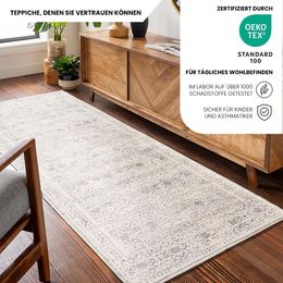 L&auml;ufer LIVABLISS "OTTAWA", grau, B:80cm H:9mm L:220cm, Kunstfaser, Teppiche, L&auml;ufer, Vintage Orientteppich, Kurzflor Boho Wohnzimmerteppich, L&auml;ufer
