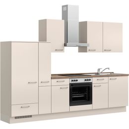 K&uuml;chenzeile Nobilia "Laser I", Ausrichtung w&auml;hlbar, Breite 300 cm", beige (k&uuml;che: natur, korpus: sandfarben, arbeitsplatte: eiche havanna nachbildung), B:300,3cm H:216,6cm T:60cm, Komplettk&uuml;chen-Sets, K&uuml;chenzeile, vormontiert, wahlw. mit unterschiedlichen E-Ger&auml;ten-Sets