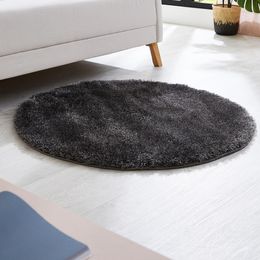 Hochflor-Teppich LUXOR living "Gela", grau (anthrazit), H:45mm &Oslash;:100cm, Polyester, Teppiche, Uni Farben, weich und flauschig, ideal im Wohnzimmer & Schlafzimmer