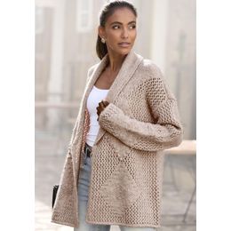 Cardigan Lascana, Damen, Gr. 32/34, lila (mauve), Grobstrick, Obermaterial: 60% Polyacryl, 20% Polyamid, 20% Polyester, meliert, figurumspielend h&uuml;ftbedeckend, Strickjacken, aus weicher Strickware