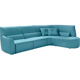 Ecksofa Egoitaliano "Puffy, extravagant & edel, Retro Designsofa, hoher Sitzkomfort, L-Form", blau (t&uuml;rkis), B:330cm H:88cm T:205cm, Leder &raquo;BULL&laquo; (echtes Rindsleder). Geschliffenes, pigmentiertes und behandeltes Rindsleder mit einer Dicke von 1, 3-1, 5 mm. Dieses Leder zeigt eine ziemlich weiche Hand mit einem halb undurchsichtigen Aussehen. Es handelt sich um ein gesch&uuml;tztes Leder. Eine leichte D