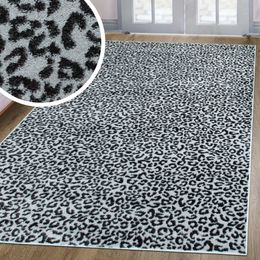 Teppich OTTO HOME "Fynna, Leoparden-Muster, Animalprint", grau, B:60cm H:9mm L:110cm, Kunstfaser, Teppiche, Teppich, besonders weicher Flor, Wohnzimmer, Schlafzimmer, Esszimmer, Leo