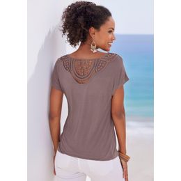 Vivance Damen Kurzarmshirt, taupe, schwarz, Gr&ouml;&szlig;e 36/38