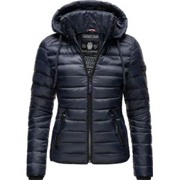 Steppjacke Navahoo "Lulana", Damen, Gr. M (38), blau (navy), Oberstoff: 100% Nylon; Futter: 100% Polyester; Wattierung: 100% Polyester; &Auml;rmelfutter: 100% Polyester, kontrastfarbene Details, figurbetont h&uuml;ftlang, &Auml;rmel ohne &Auml;rmelschlitz Rippstrickb&uuml;ndchen kontrastfarben, Jacken Steppjacke, leichte &Uuml;bergangsjacke mit Kapuze