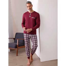 Schlafanzug, Herren, Gr. 48/50, rot (dunkelrot, kariert), 100% Baumwolle, Homewear-Sets Schlafanzug