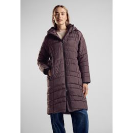 Steppmantel Street One, Damen, Gr. 46, braun (berry braun), Stoff, 100% Polyester, unifarben, normal h&uuml;ftbedeckend, ohne Ausschnitt, B&uuml;ndchen, M&auml;ntel Steppmantel, mit Kapuze