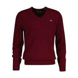 V-Ausschnitt-Pullover Gant "EXTRAFINE LAMBSWOOL V-NECK", Herren, Gr. S, rot (plumped rot), Feinstrick, Obermaterial: 90% Wolle, 10% Polyamid, normal h&uuml;ftlang, V-Ausschnitt, Rippstrickb&uuml;ndchen, Pullover, mit Logostickerei