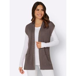 Strickweste Classic Basics, Damen, Gr. 42, grau (taupe), 100% Polyacryl, unifarben, Westen Strickweste