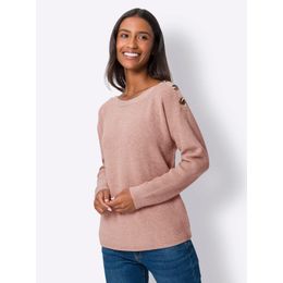 Strickpullover Heine "Pullover", Damen, Gr. 40, beige (puder, meliert), 50% Viskose, 28% Polyester, 22% Polyamid, unifarben, Pullover Strickpullover