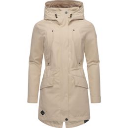 Regenmantel Ragwear "Begonia", Damen, Gr. M (38), beige (sand), Obermaterial: 100% Polyester; Innenfutter: 100% Polyester, figurumspielend Po-bedeckend, hoch geschlossener Ausschnitt, mit Kn&ouml;pfen,mit Umschlag,verstellbar Umschlagsaum mit Druckknopf, M&auml;ntel, Wasserdichter Damen &Uuml;bergangsmantel mit gro&szlig;er Kapuze