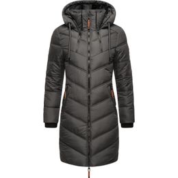 Wintermantel Marikoo "Armasa", Damen, Gr. L (40), grau (anthrazit), Oberstoff: 100% Polyester; Futter: 100% Polyester; Wattierung: 100% Polyester; &Auml;rmelfutter: 100% Polyester, tailliert ca. Mitte Oberschenkel, hoch geschlossener Ausschnitt, &Auml;rmel ohne &Auml;rmelschlitz Rippstrickb&uuml;ndchen, M&auml;ntel Wintermantel, modischer Damen Winter Steppmantel mit Kapuze