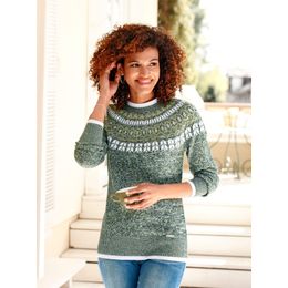 Norwegerpullover Casual Looks "Pullover", Damen, Gr. 46, gr&uuml;n (moos, lindgr&uuml;n, meliert), 60% Polyacryl, 40% Baumwolle, gemustert, mehrfarbig, meliert, Pullover Norwegerpullover