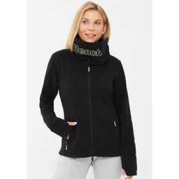 Fleecejacke Bench. "FUNNEL", Damen, Gr. 42, schwarz, Fleece, Obermaterial: 100% Polyester, Glanzfaden, unifarben, schmal normal, Jacken Fleecejacke, mit Glitzerstickerei