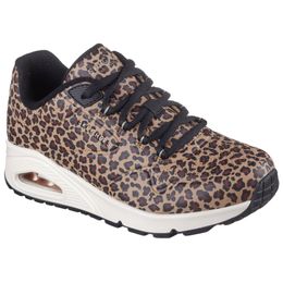 Sneaker Skechers "UNO-KAT-NEATO", Damen, Gr. 35, braun (braun, leo), Lederimitat, Animal-Print, Schuhe Sneaker, Leo Sneaker, Schn&uuml;rschuh mit Air-Cooled Memory Foam