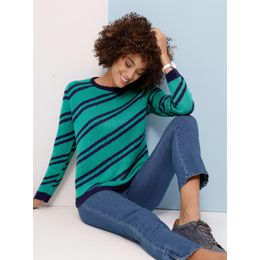 Strickpullover Classic Basics "Streifenpullover", Damen, Gr. 40, bunt (marine, smaragd, gestreift), 100% Polyacryl, gemustert, gestreift, mehrfarbig, Pullover Strickpullover
